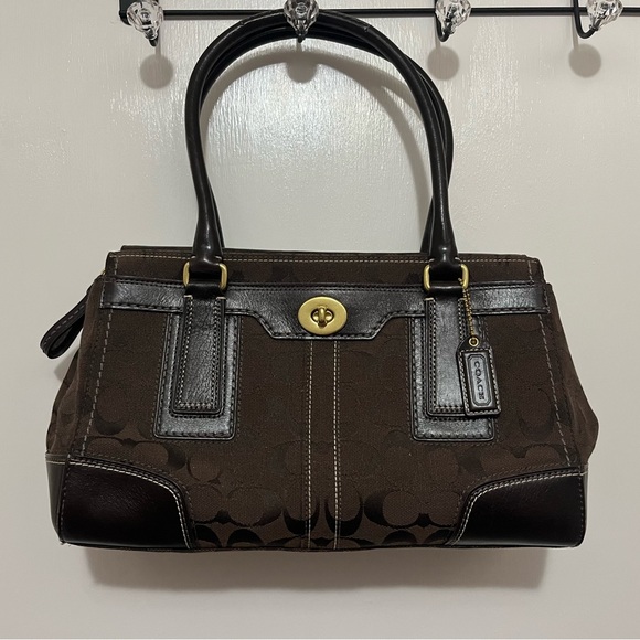 Coach | Bags | Coach 163 Hamptons Signature Brown Leather Logo Jacquard ...